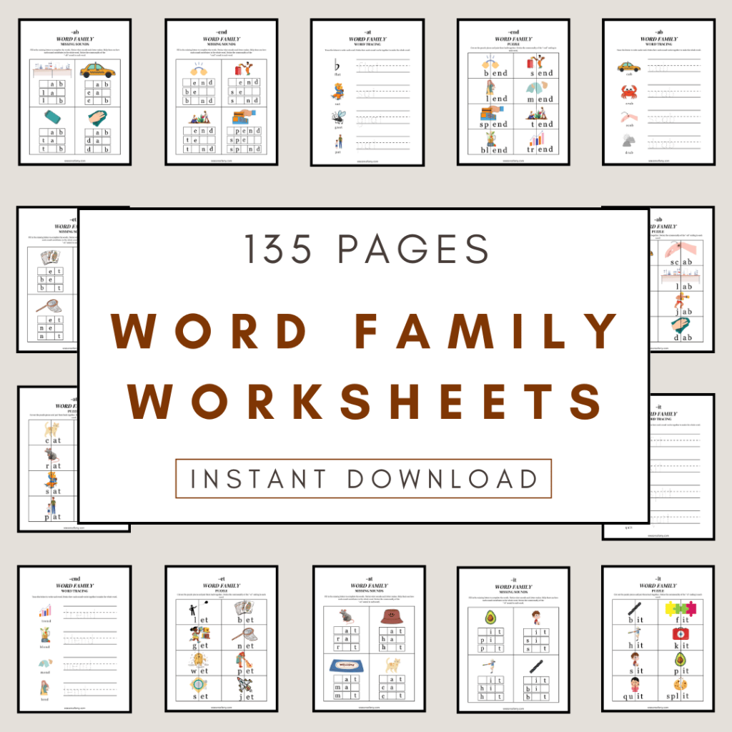 Word Family Worksheets Bundle: 135 Printable Activities for Early ...